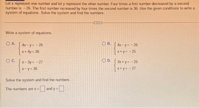 Solved Let x represent one number and let y represent the | Chegg.com