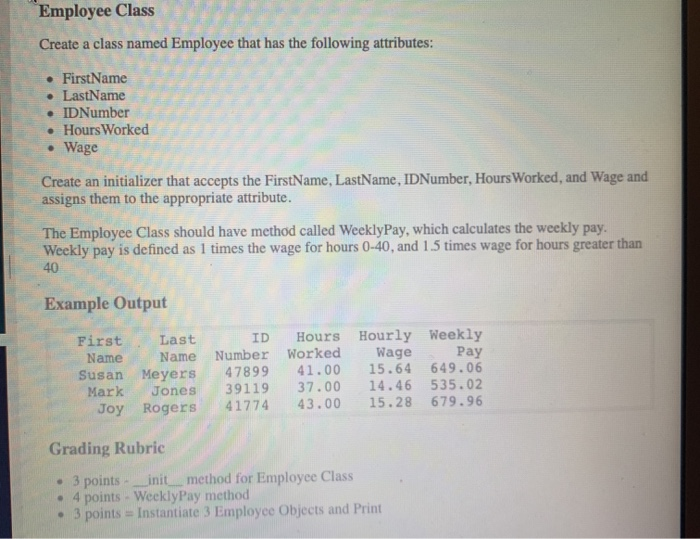 Solved Employee Class Create a class named Employee that has | Chegg.com