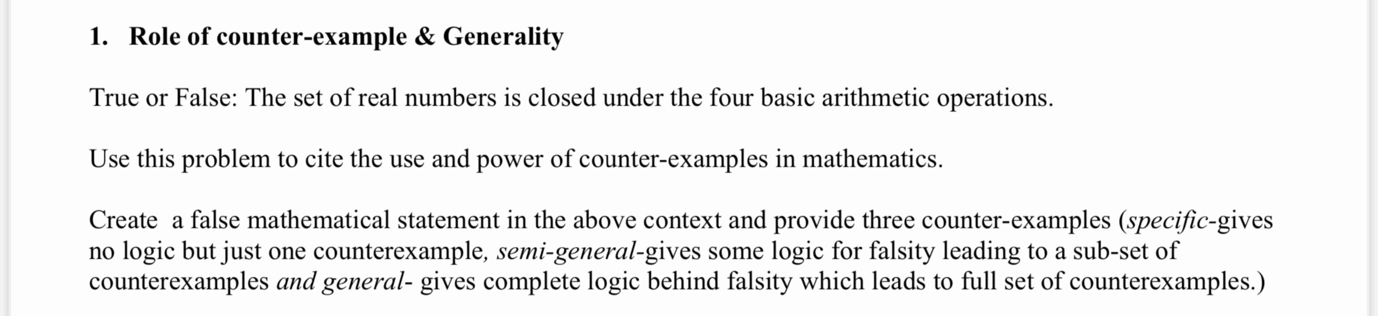 Solved Role of counter-example & GeneralityTrue or False: | Chegg.com