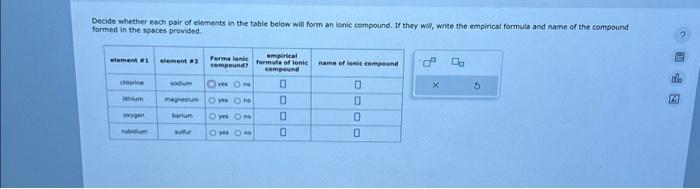 Solved Decide whether each pair of elements in the table | Chegg.com