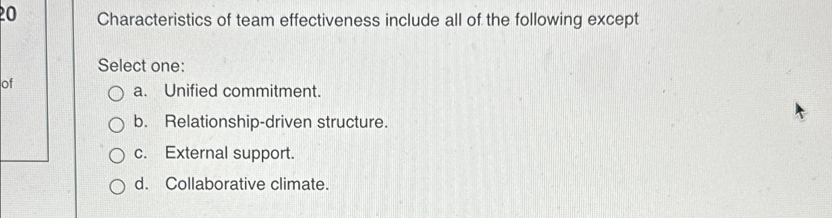 Solved Characteristics of team effectiveness include all of | Chegg.com