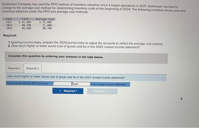 Solved Goldmeyer Company has used the FIFO method of | Chegg.com