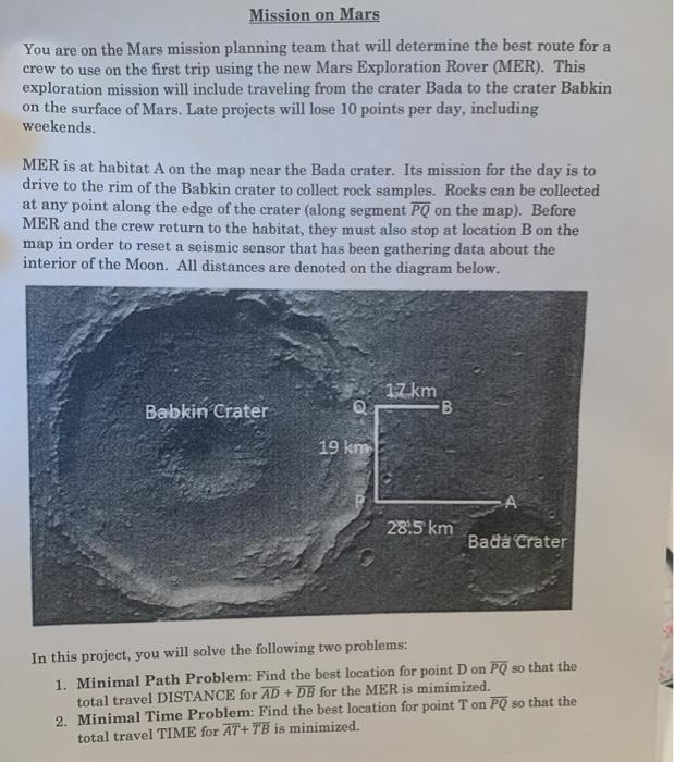 Solved Mission on Mars You are on the Mars mission planning | Chegg.com