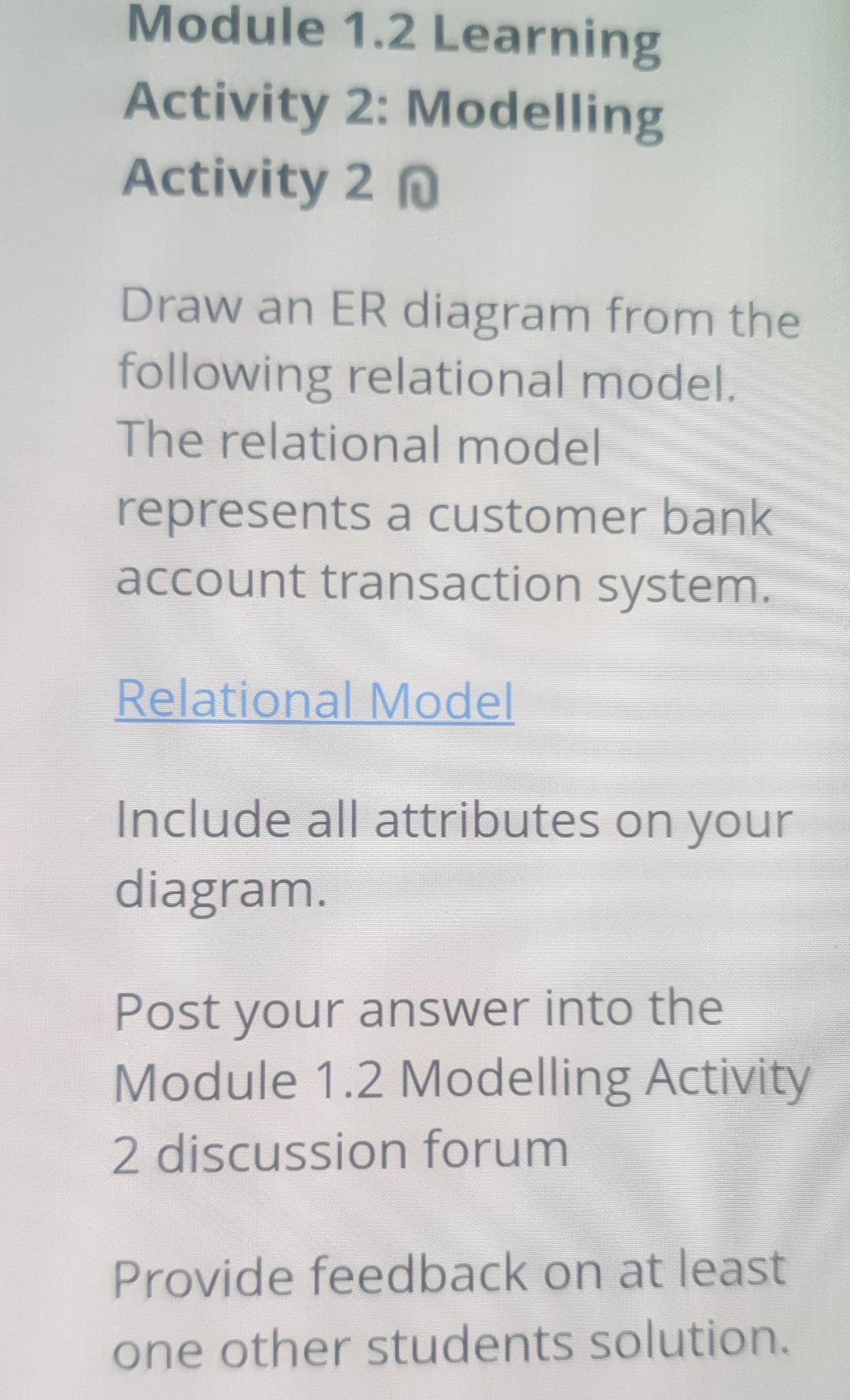 Solved Module 1.2 Learning Activity 2: Modelling Activity 2 | Chegg.com