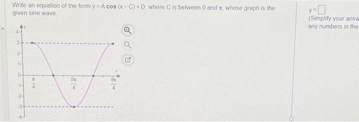 Solved Write an equation of the form y= A cos (x-C) + D, | Chegg.com