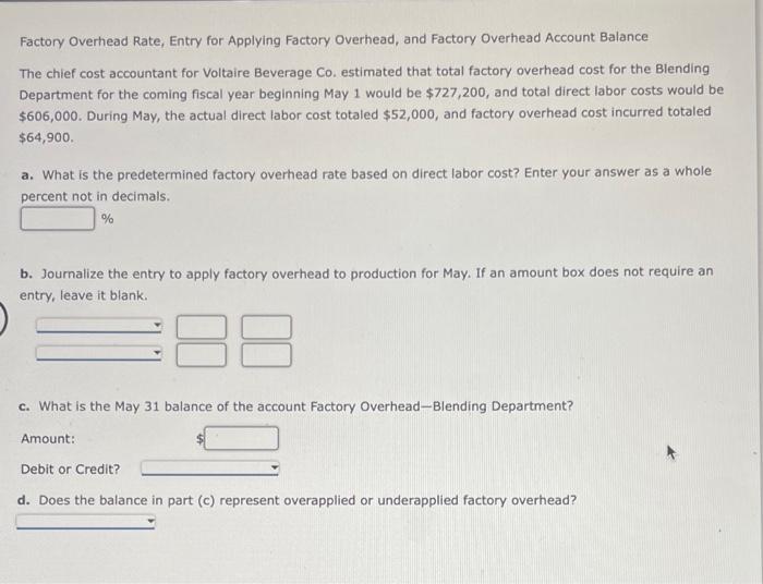 Solved Factory Overhead Rate, Entry for Applying Factory | Chegg.com