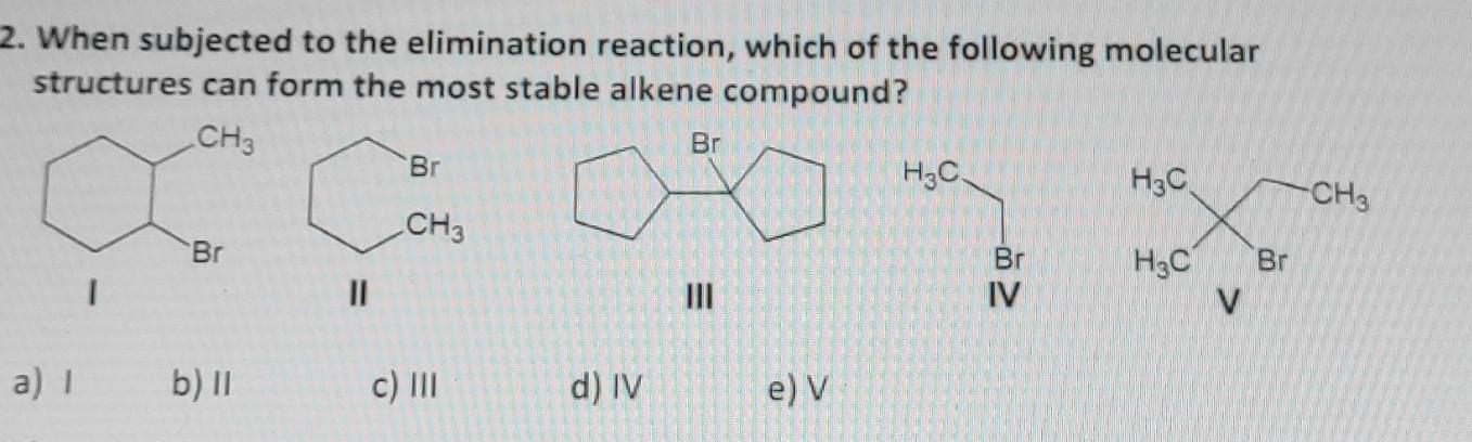 Solved 2. When subjected to the elimination reaction, which | Chegg.com