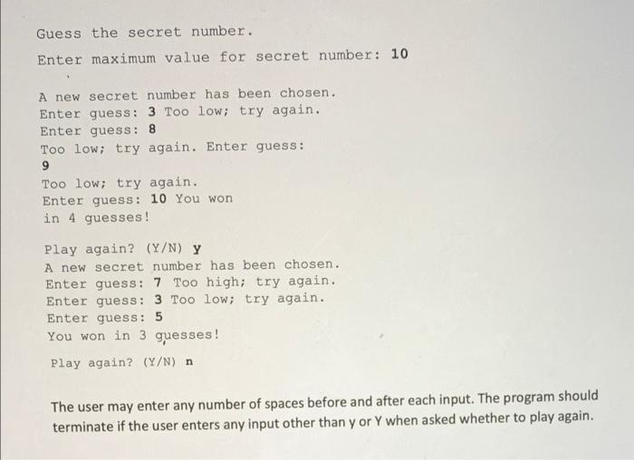Solved Program 4 - Guess Number program Program description | Chegg.com