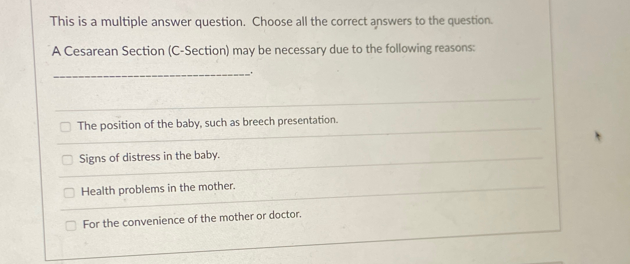 Solved This is a multiple answer question. Choose all the | Chegg.com