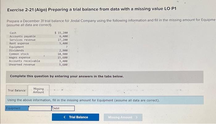 Solved Exercise 2-21 (Algo) Preparing a trial balance from | Chegg.com