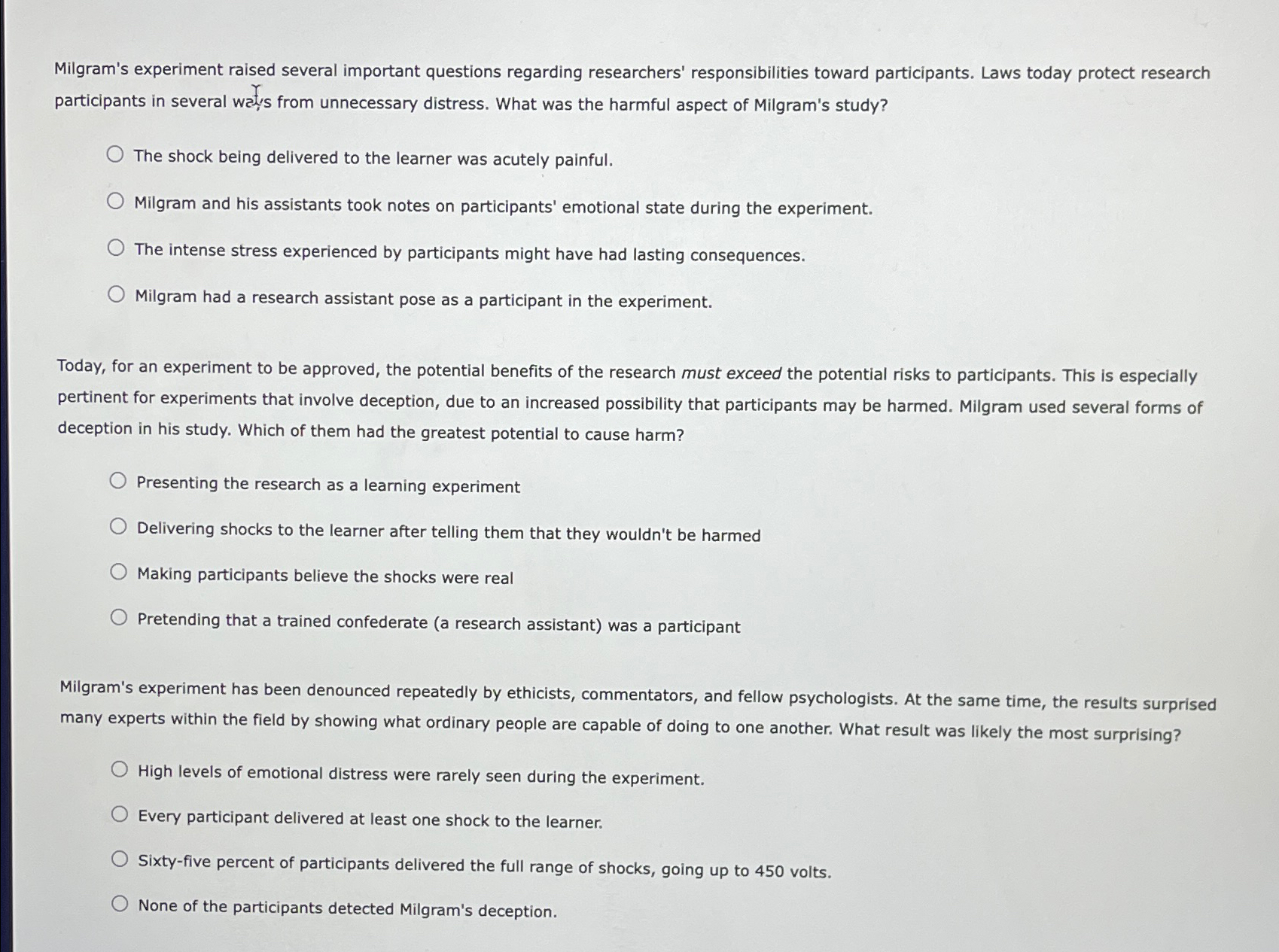 Solved Milgram's experiment raised several important | Chegg.com