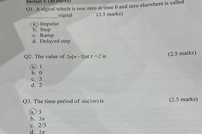Solved Q1. A signal which is non zero at time 0 and zero | Chegg.com