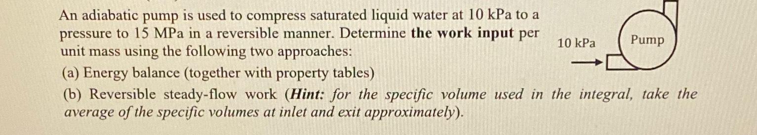 Solved An adiabatic pump is used to compress saturated | Chegg.com