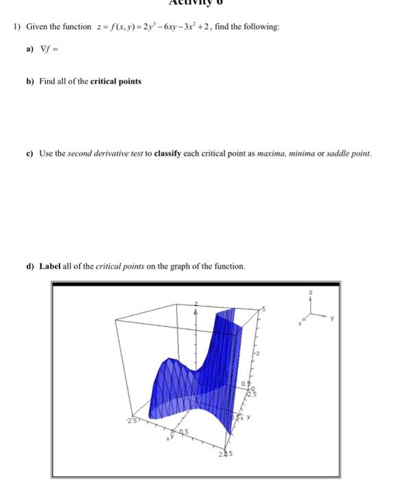 Solved Given The Function Z F X Y 2y3−6xy−3x2 2 Find The
