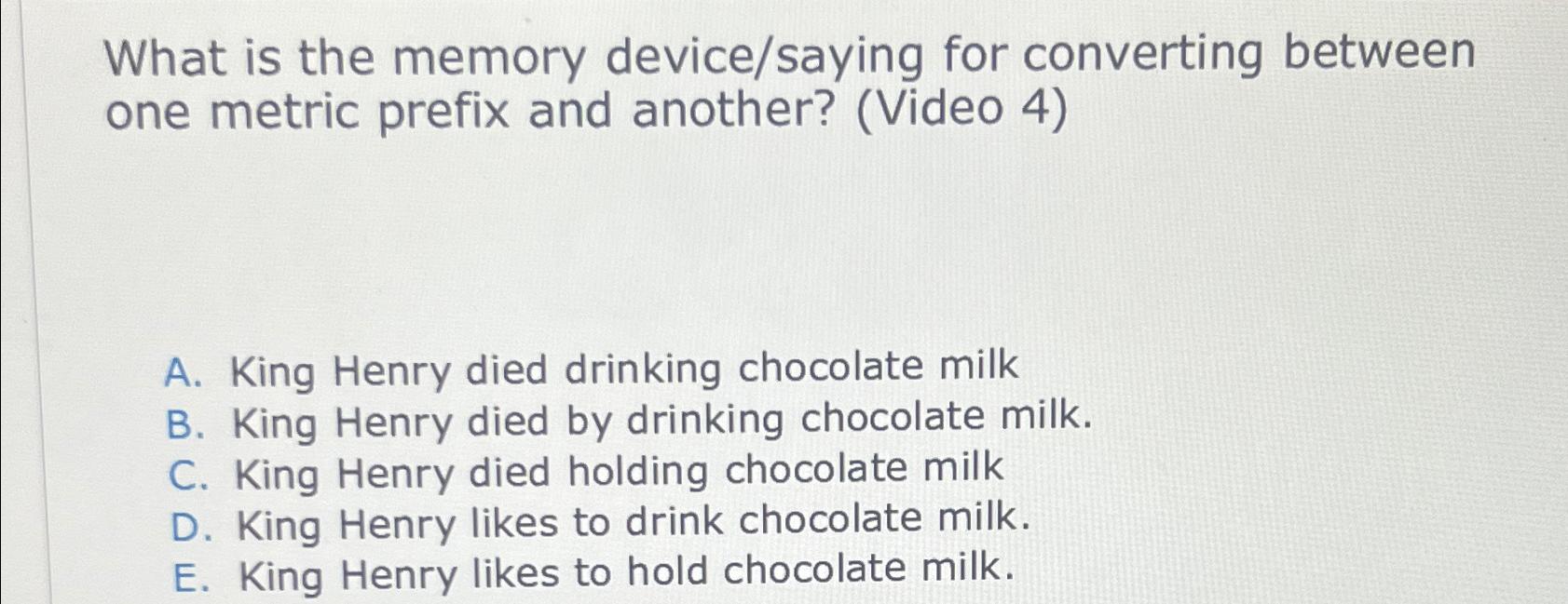 Solved What is the memory device/saying for converting | Chegg.com