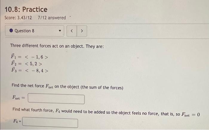 Solved Three different forces act on an object. They are: | Chegg.com