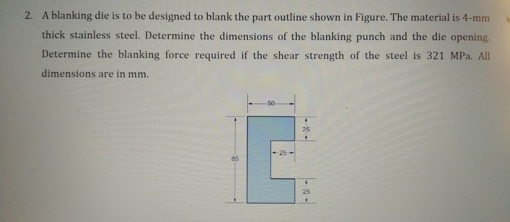 Solved 2. A blanking die is to be designed to blank the part | Chegg.com