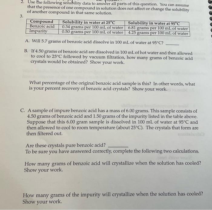 Solved 2. Use the following solubility data to answer all | Chegg.com