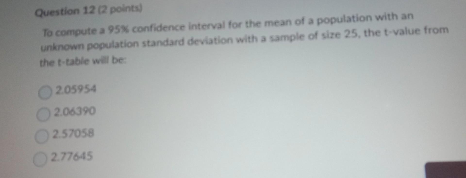 Solved Question 12 (2 points) To compute a 95% confidence | Chegg.com