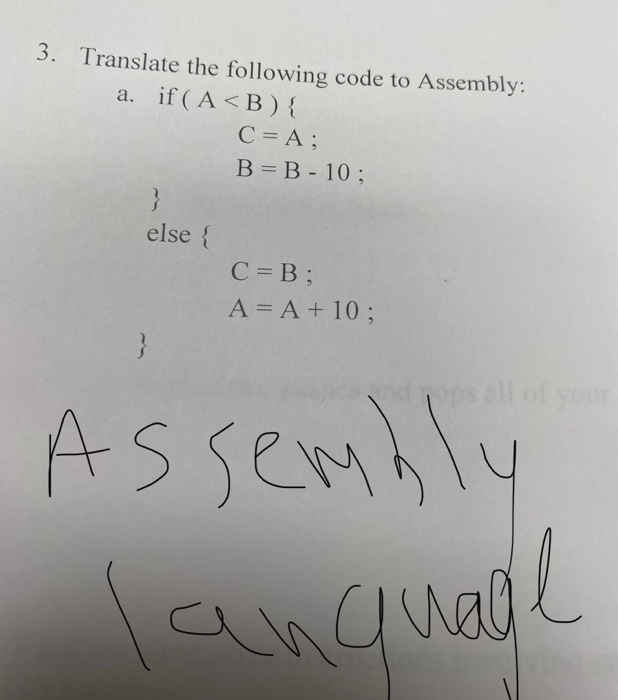 Solved 3. Translate the following code to Assembly: a. if ( | Chegg.com