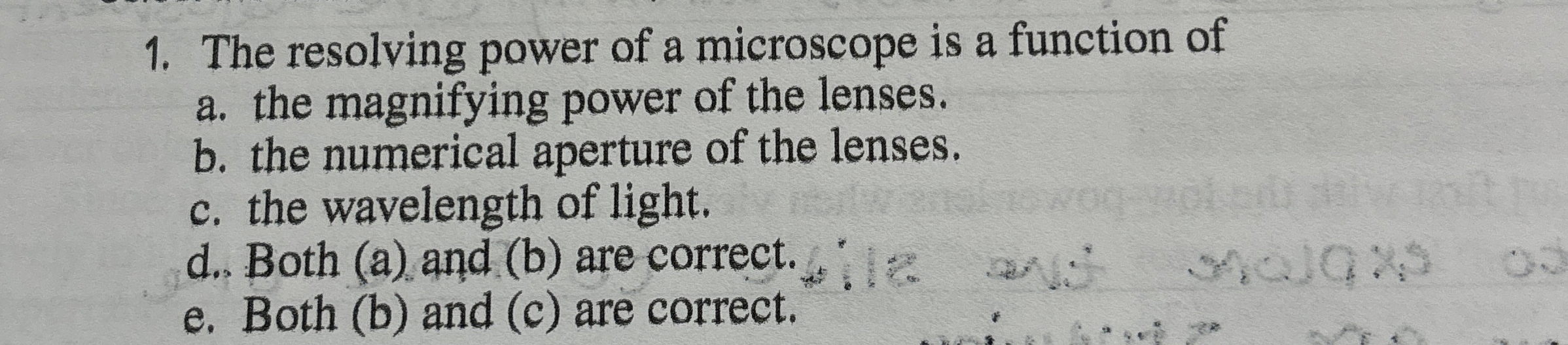 Solved The resolving power of a microscope is a function | Chegg.com
