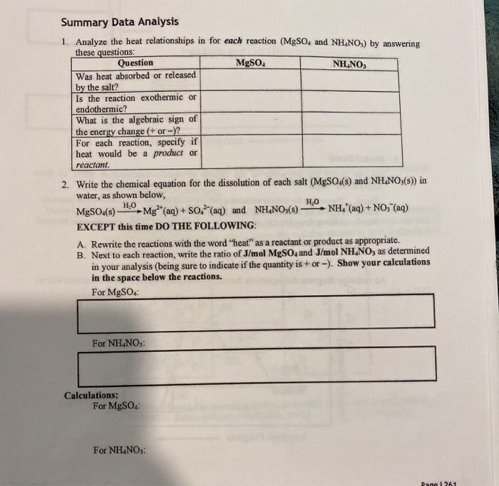 Solved Cheminquiry 8 Heat of Dissolution 11 Experiment 2: A | Chegg.com