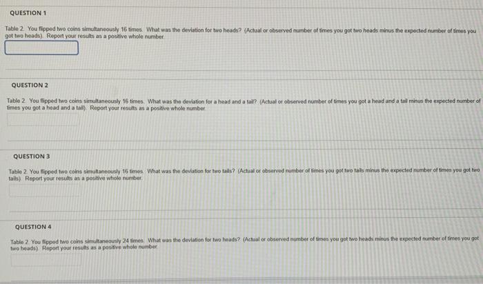 Solved Table 2. You flipped two coins simulaneously 16 | Chegg.com