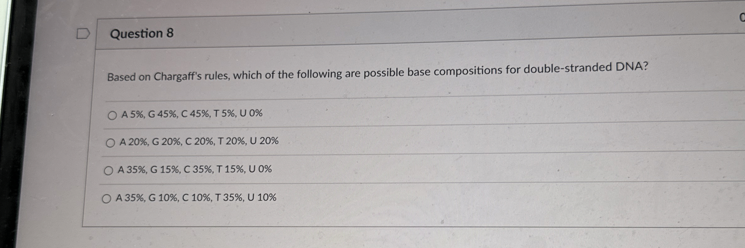 Solved Question 8Based on Chargaff's rules, which of the | Chegg.com