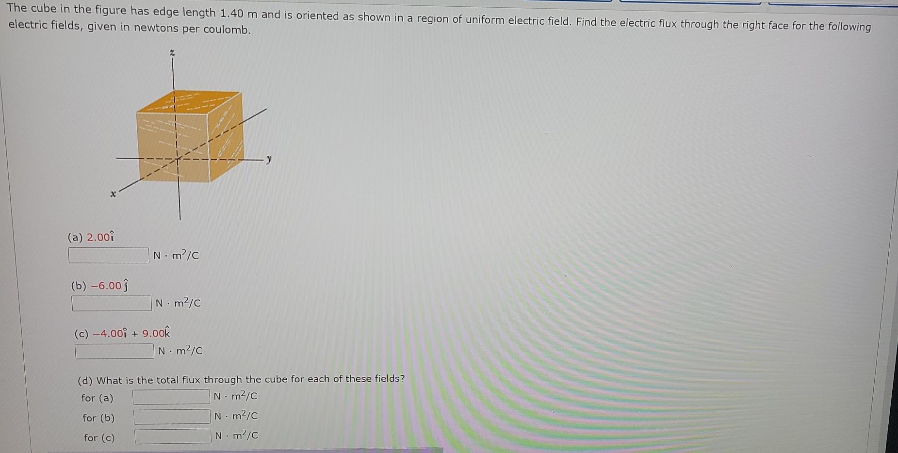 Solved The cube in the figure has edge length 1.40 m and is | Chegg.com