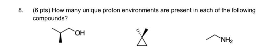Solved (6 ﻿pts) ﻿How many unique proton environments are | Chegg.com