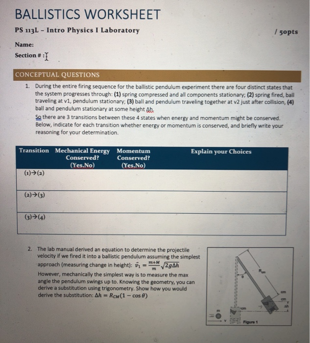 BALLISTICS WORKSHEET PS 113L - Intro Physics I | Chegg.com