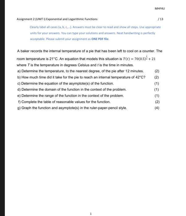 Solved MHF4U Assignment 2 (UNIT 1) Exponential and | Chegg.com