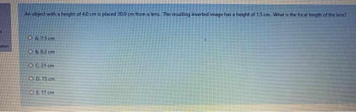 Solved An object with a height of 4.0 cm is placed 30.0 cm | Chegg.com