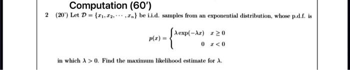 Solved Computation (60') 2 (20') Let D={x1,x2,⋯,xn} be | Chegg.com