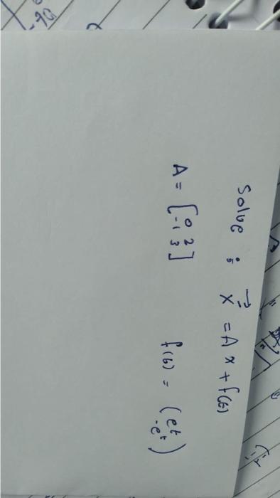 Solved Solve : x′=Ax+f(t) A=[0−123]f(6)=(et−et) | Chegg.com