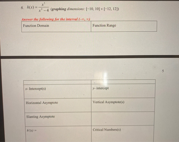 Solved 6. h(x) = 4 (graphing dimensions: (-10, 10] x [-12, | Chegg.com