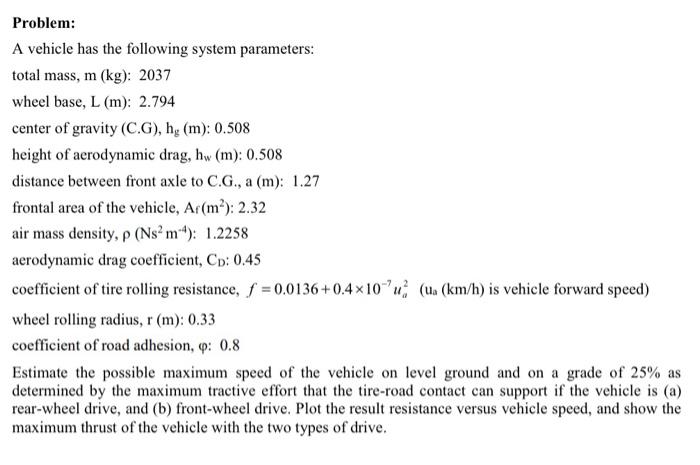 Solved Problem: A vehicle has the following system | Chegg.com
