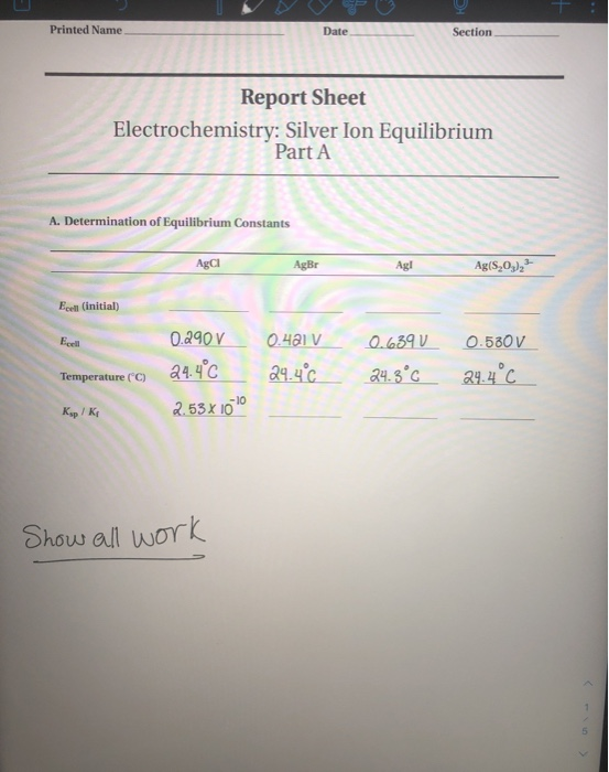 Printed Name Date Section Report Sheet | Chegg.com