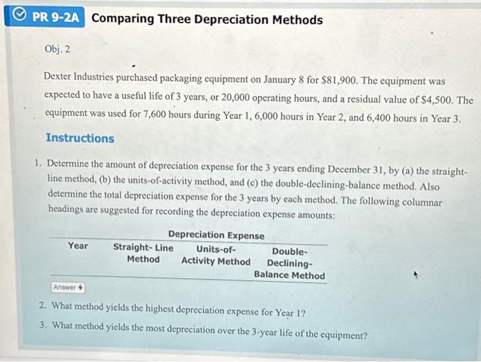 Solved Comparing Three Depreciation Methods Obj. 2 Dexter | Chegg.com