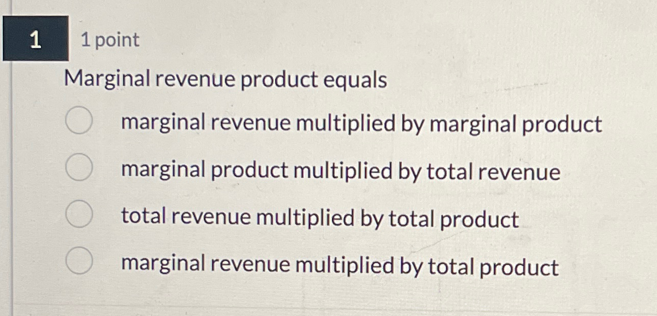 Solved 11 ﻿pointMarginal revenue product equalsmarginal | Chegg.com