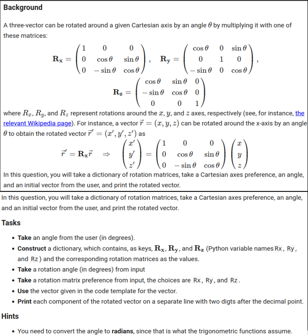 Solved BackgroundA three-vector can be rotated around a | Chegg.com