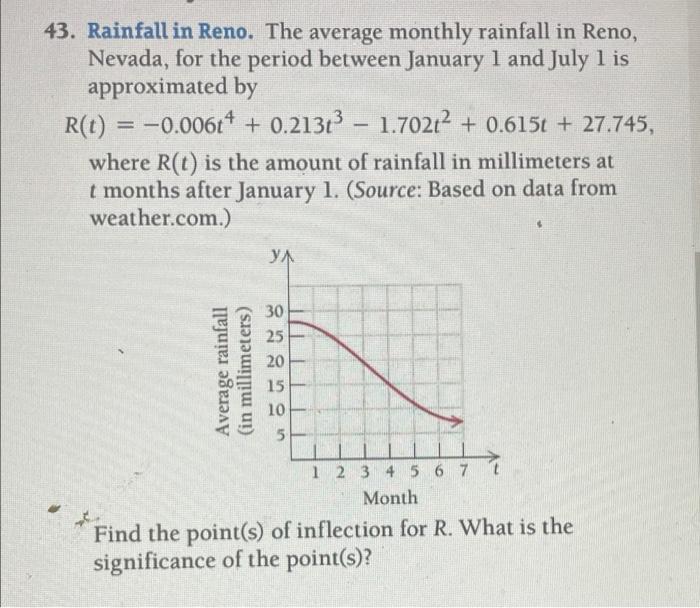 Solved 43. Rainfall in Reno. The average monthly rainfall in | Chegg.com