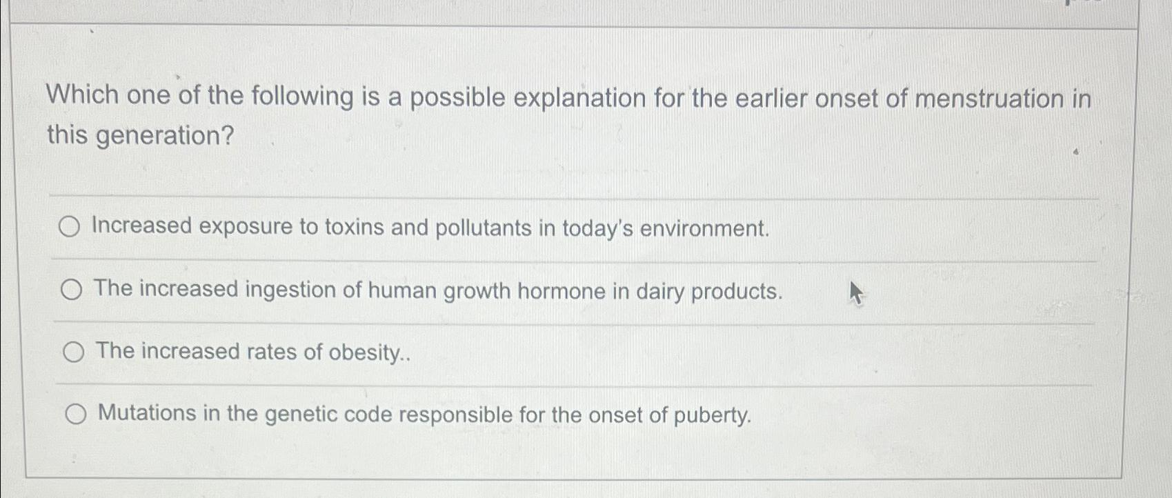 Solved Which one of the following is a possible explanation | Chegg.com