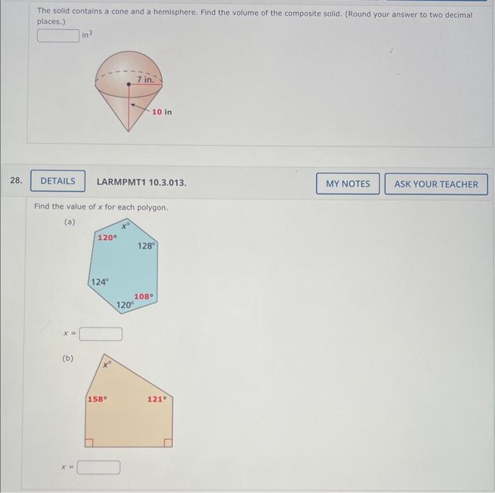 Solved The solid contains a cone and a hemisphere. Find the | Chegg.com