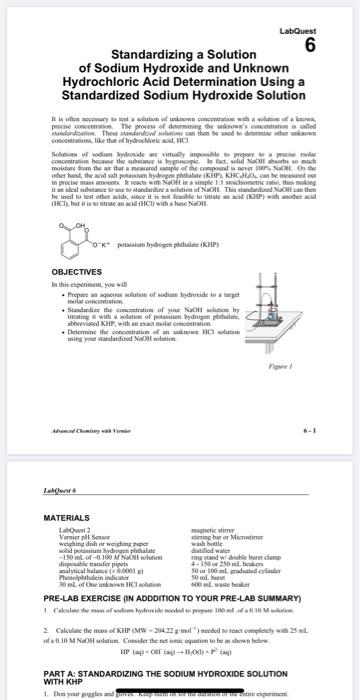 Solved LabQuest 6 Standardizing a Solution of Sodium | Chegg.com