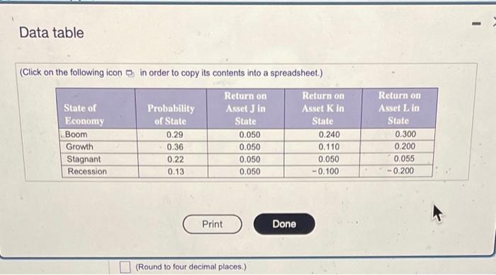 Solved Expected Return And Standard Deviation Use The