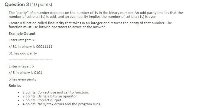 Solved Question 3 (10 points) The "parity" of a number | Chegg.com