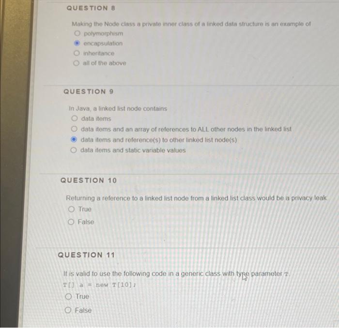 Solved QUESTION 8 Making the Node class a private inner | Chegg.com
