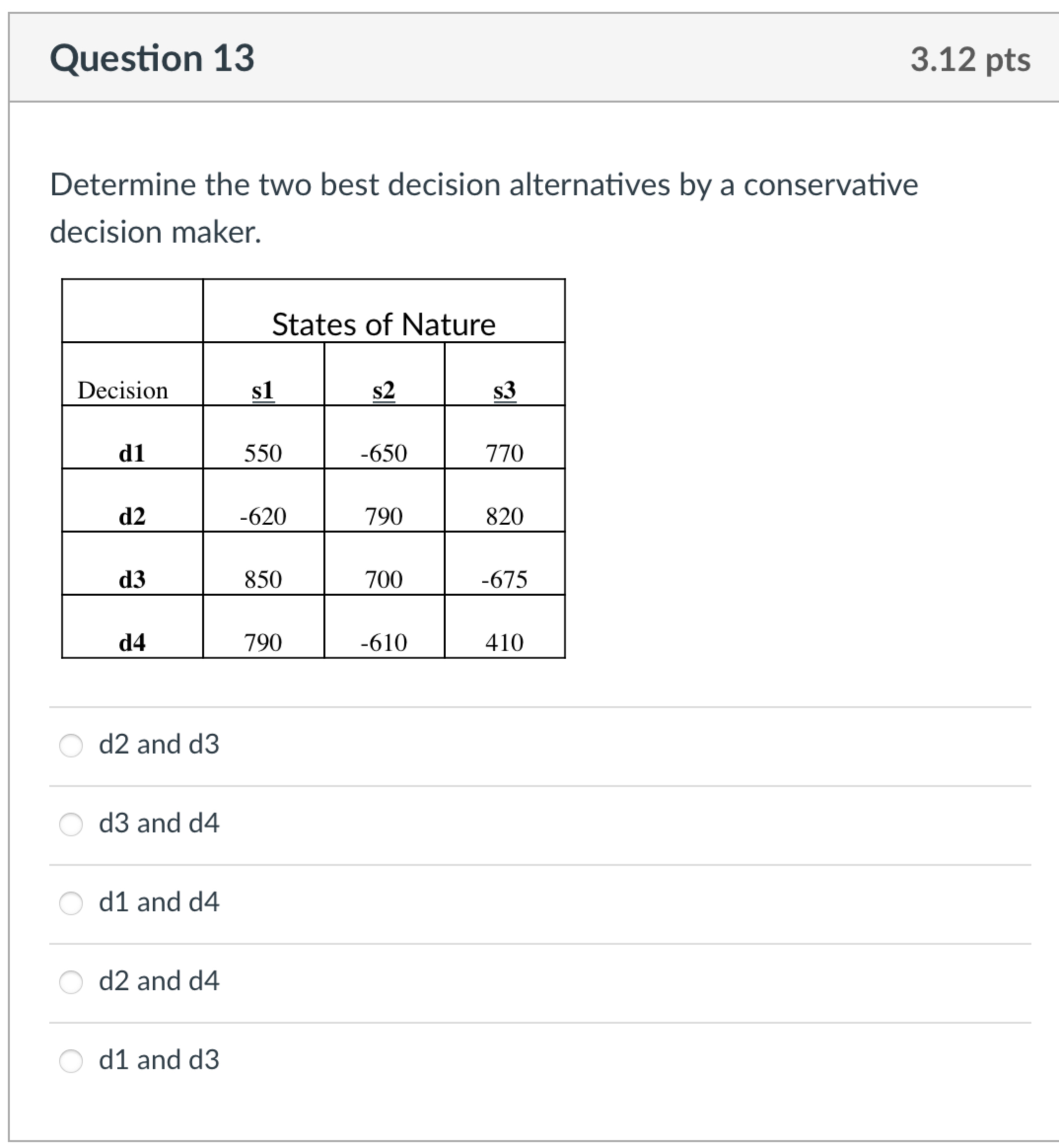 Solved Question 13Determine the two best decision | Chegg.com