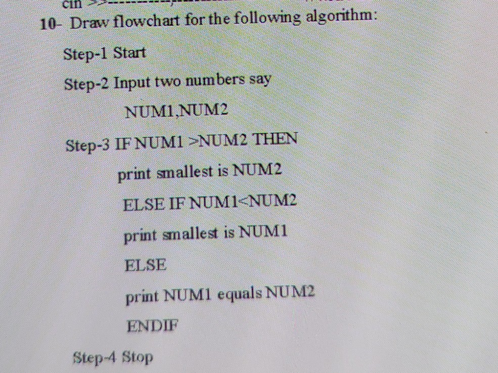 Answered: cin 10- Draw flowchart for the following algorith Answered: cin 10- Draw flowchart for the following algorith